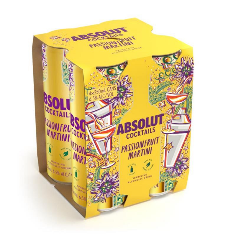 Absolut Cocktails Passionfruit Martini 6.5% 4x250ml Cans | Drinkland