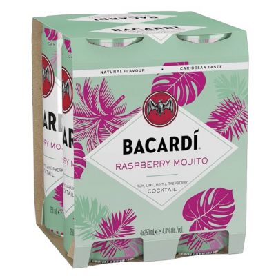 Bacardi Cocktail Raspberry Mojito 4 Pack 250ml Can | Drinkland